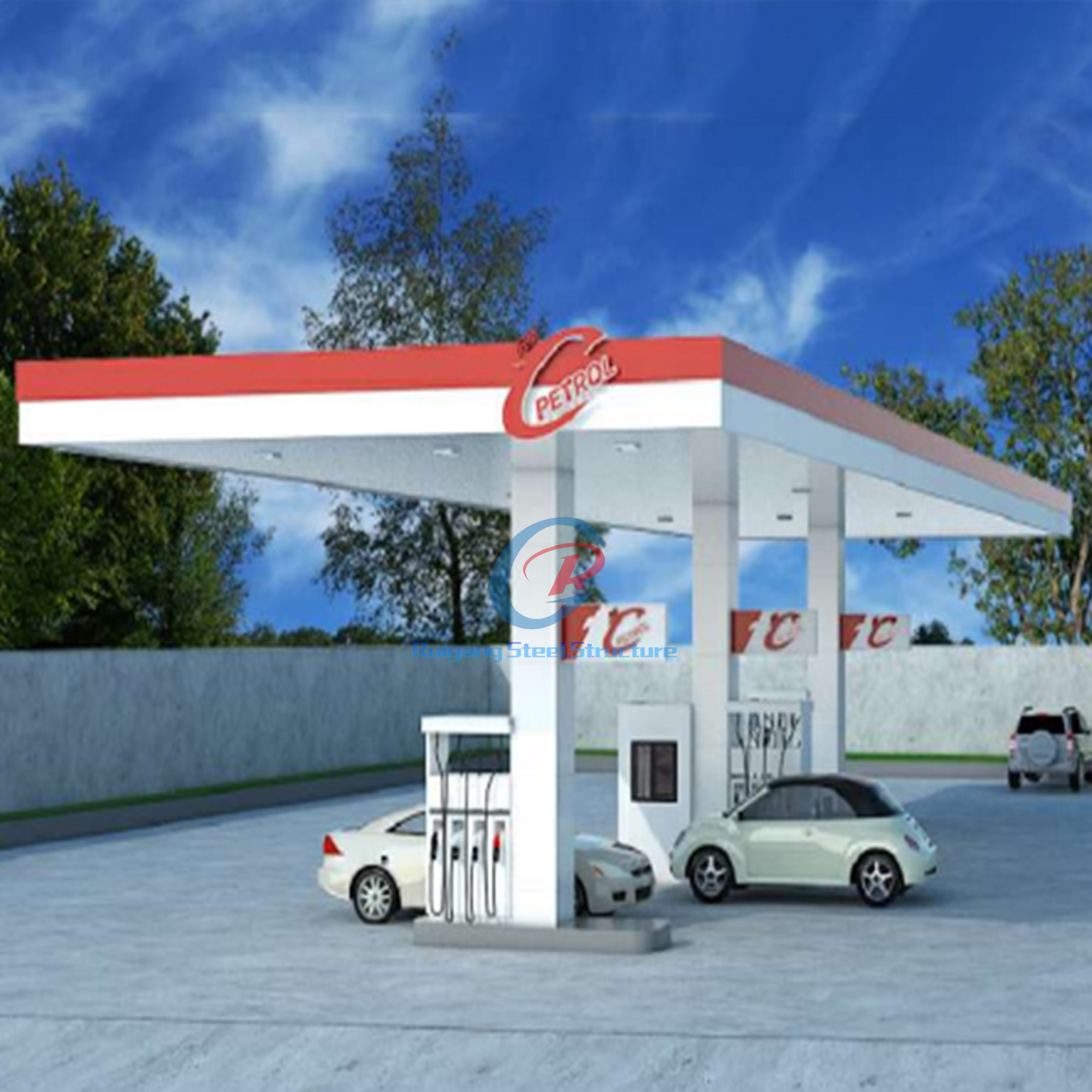 Fireproof Steel Space Frame Structure Building , Gas Station Steel ...